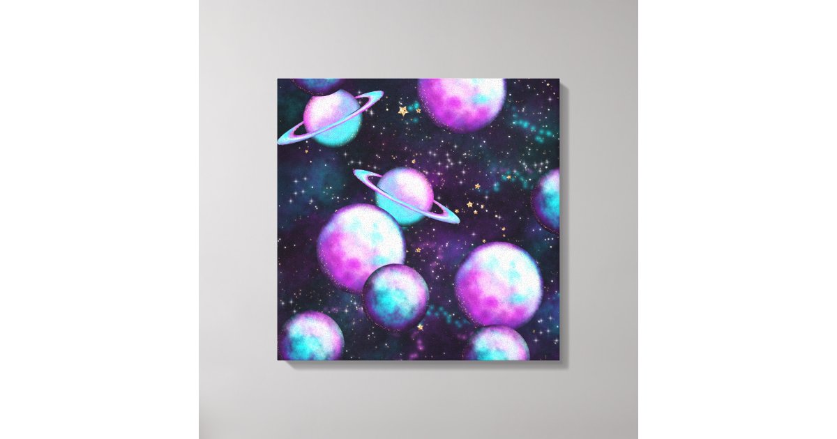 Solar System Glow | Cosmic Blue Purple Pink Planet Canvas Print | Zazzle