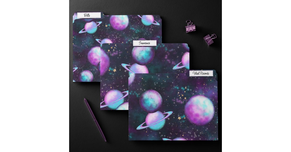 Solar System Glow | Cosmic Blue Purple Pink Planet File Folder | Zazzle