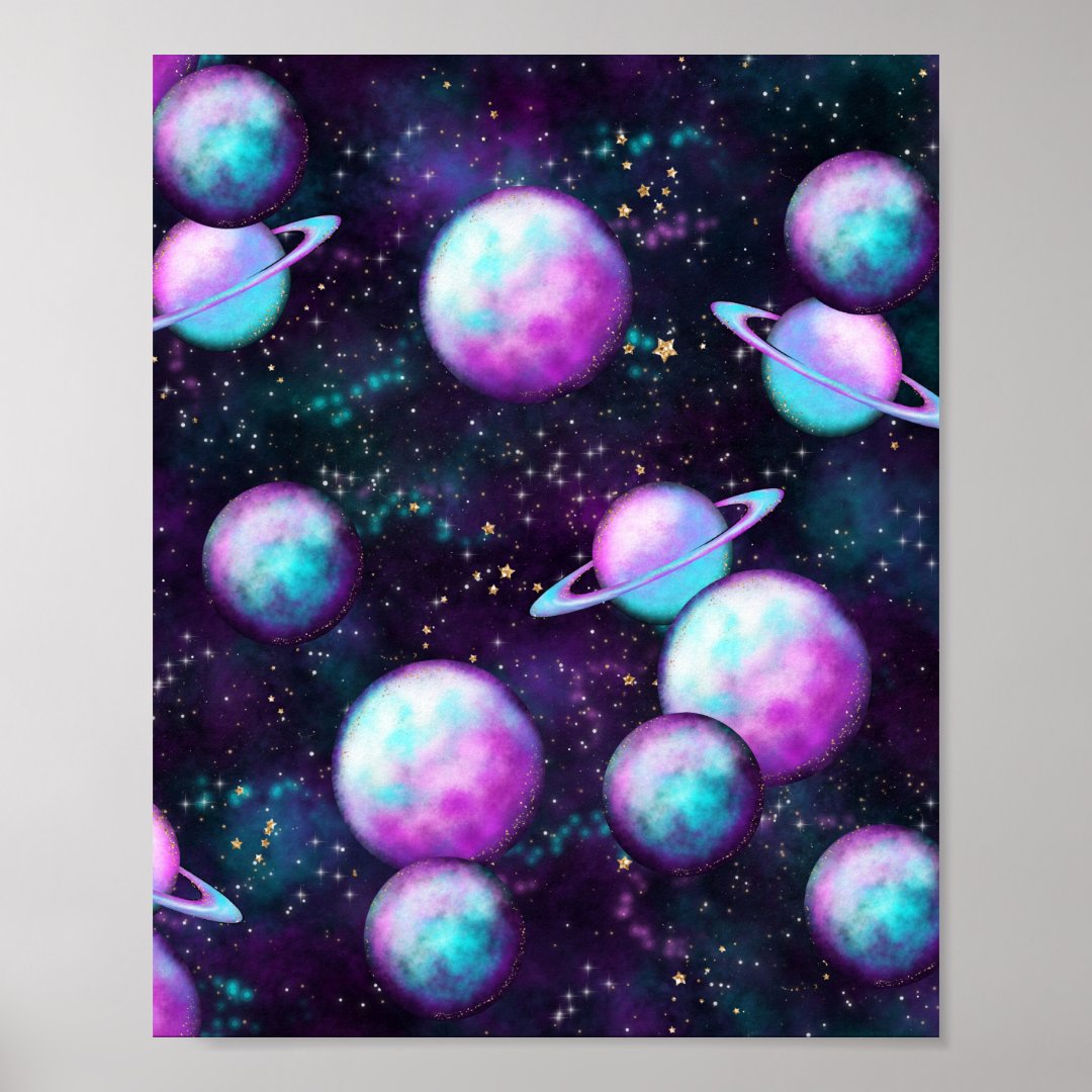 Solar System Glow | Cosmic Blue Purple Pink Planet Poster | Zazzle