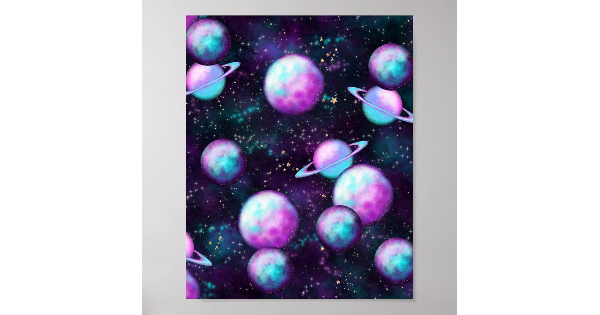 Solar System Glow | Cosmic Blue Purple Pink Planet Poster | Zazzle