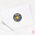 Solar system kawaii illustration sun and planets classic round sticker ...
