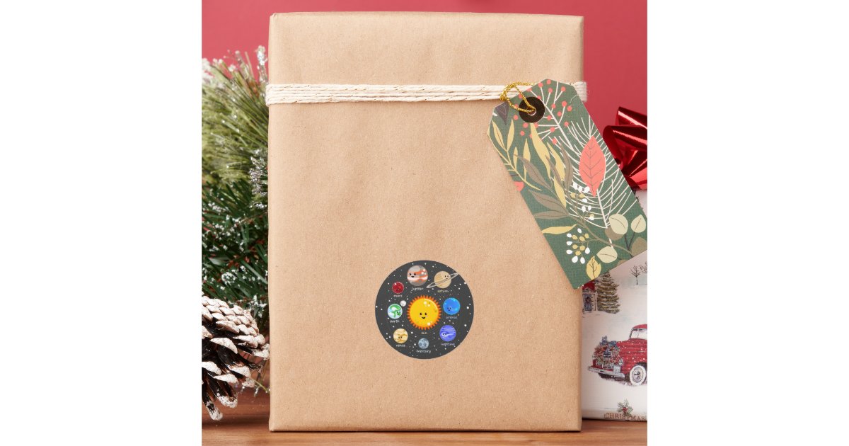 Solar system kawaii illustration sun and planets classic round sticker ...