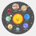 Solar system kawaii illustration sun and planets classic round sticker ...