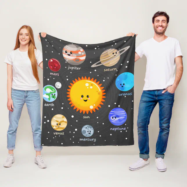 Solar system kawaii illustration sun and planets fleece blanket | Zazzle
