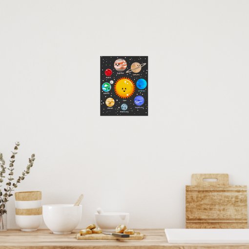 Solar system kawaii illustration sun and planets poster | Zazzle