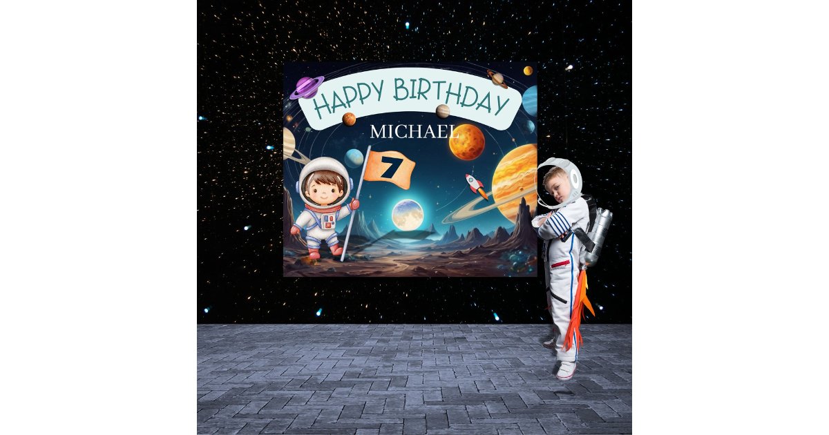 Solar System Outer Space Boy Birthday Backdrop | Zazzle