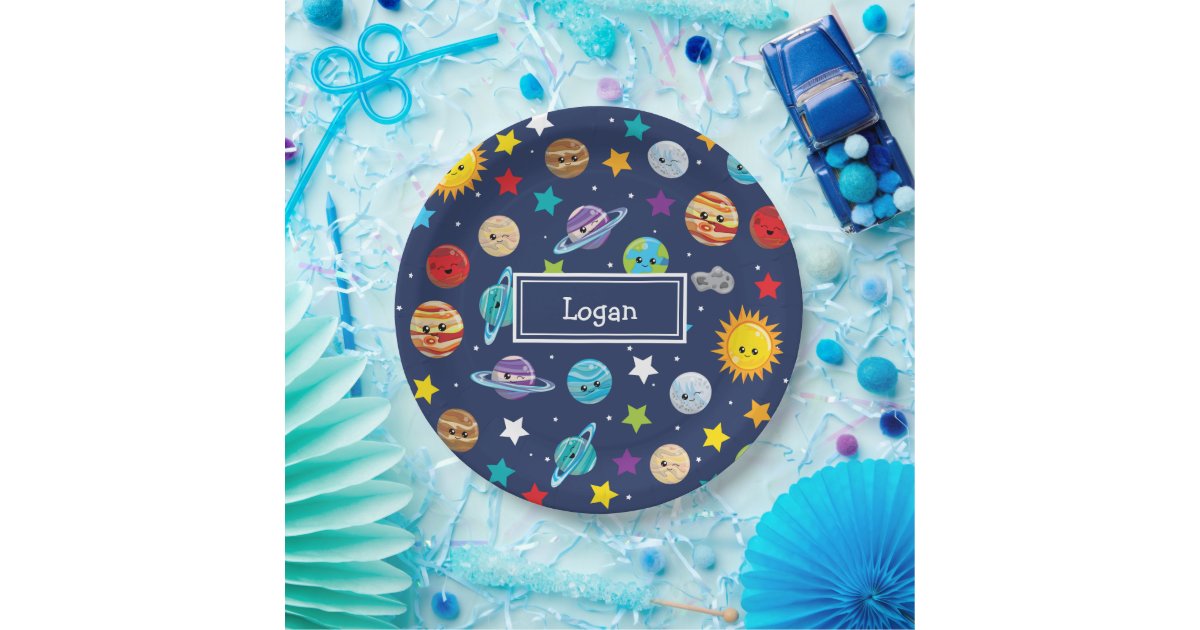 Solar System Pattern for Kids Birthday Paper Plates | Zazzle
