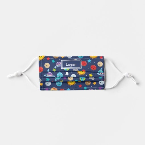 Solar System Pattern with Planets Fun Kids' Cloth Face Mask | Zazzle
