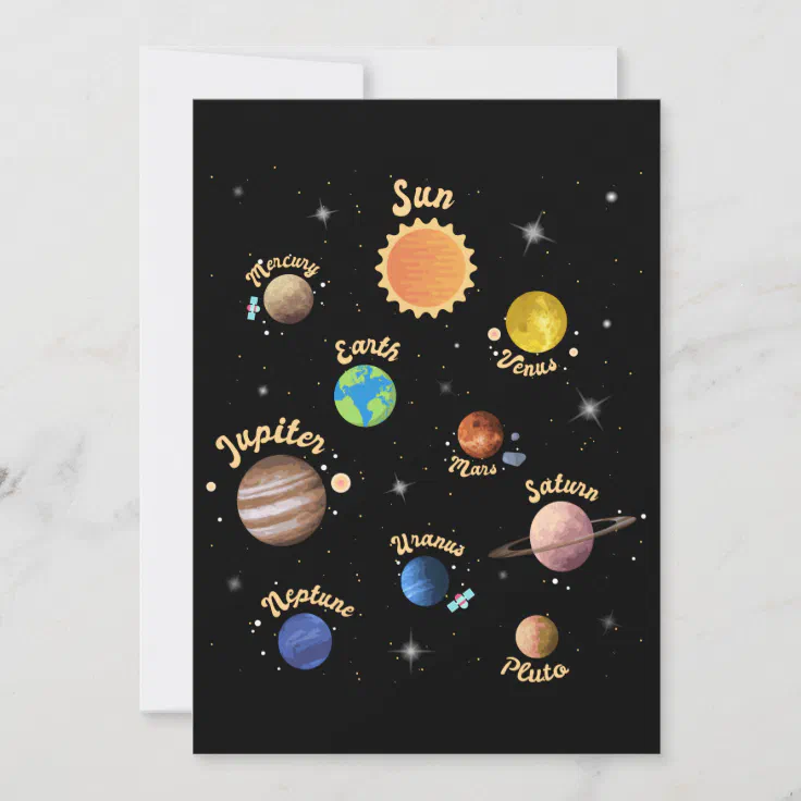 Solar System Planets Kids Knowledge Outer Space T- Thank You Card | Zazzle