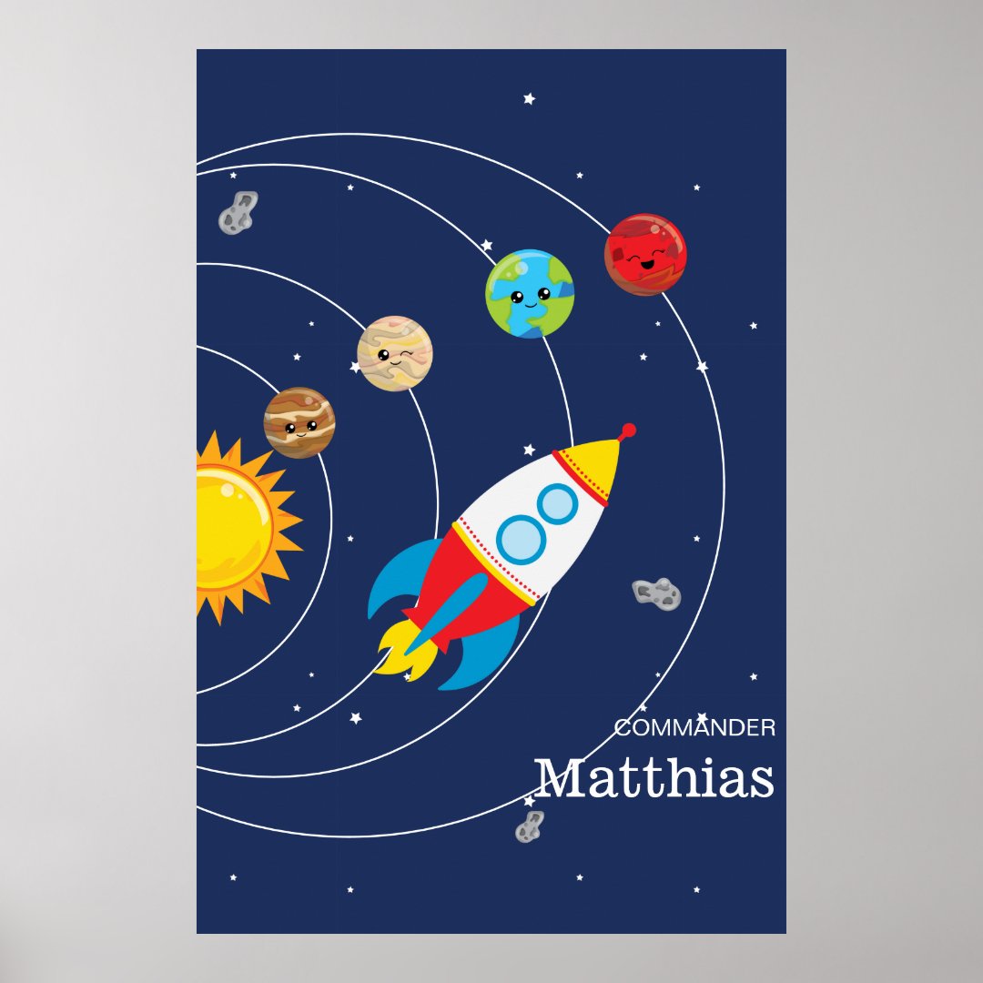 Solar System Planets Rocketship Space Astronaut Poster | Zazzle