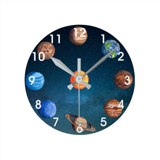 Solar System Planets Space Earth Sun Jupiter Round Clock | Zazzle.com