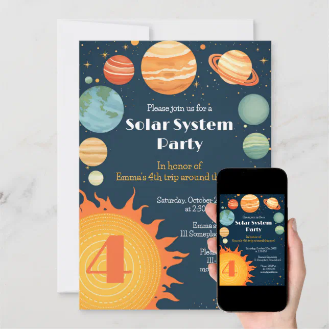 Solar system planets sun kids birthday invitation | Zazzle