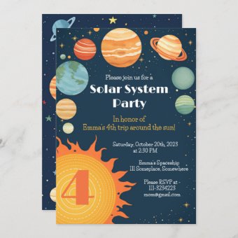 Solar system planets sun kids birthday invitation | Zazzle