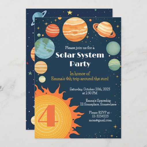 Solar system planets sun kids birthday invitation | Zazzle