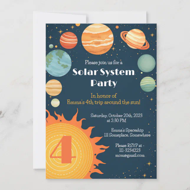 Solar system planets sun kids birthday invitation | Zazzle