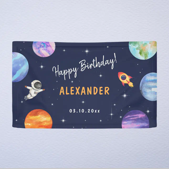 Solar System Space Birthday Watercolor Welcome Banner | Zazzle