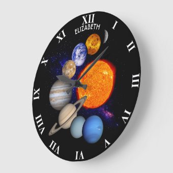Solar System Sun Planets Milky Way Galaxy Science Large Clock | Zazzle