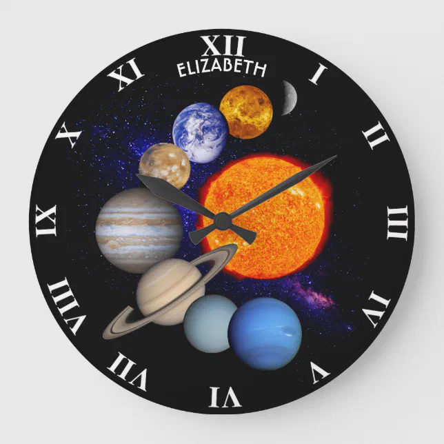 Solar System Sun Planets Milky Way Galaxy Science Large Clock | Zazzle