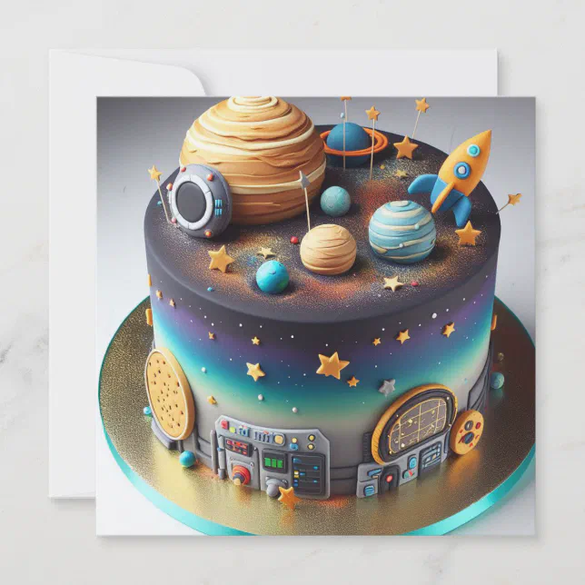 SOLAR SYSTEM THEMED BIRTHDAY CAKE INVITATION | Zazzle