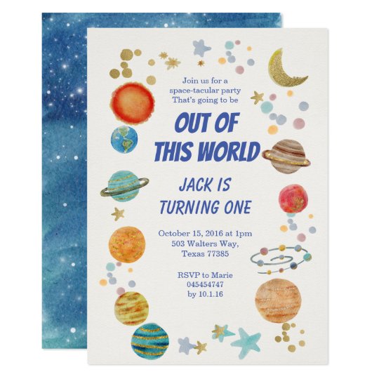 Solar System Watercolor BIrthday Party Invitation | Zazzle.com