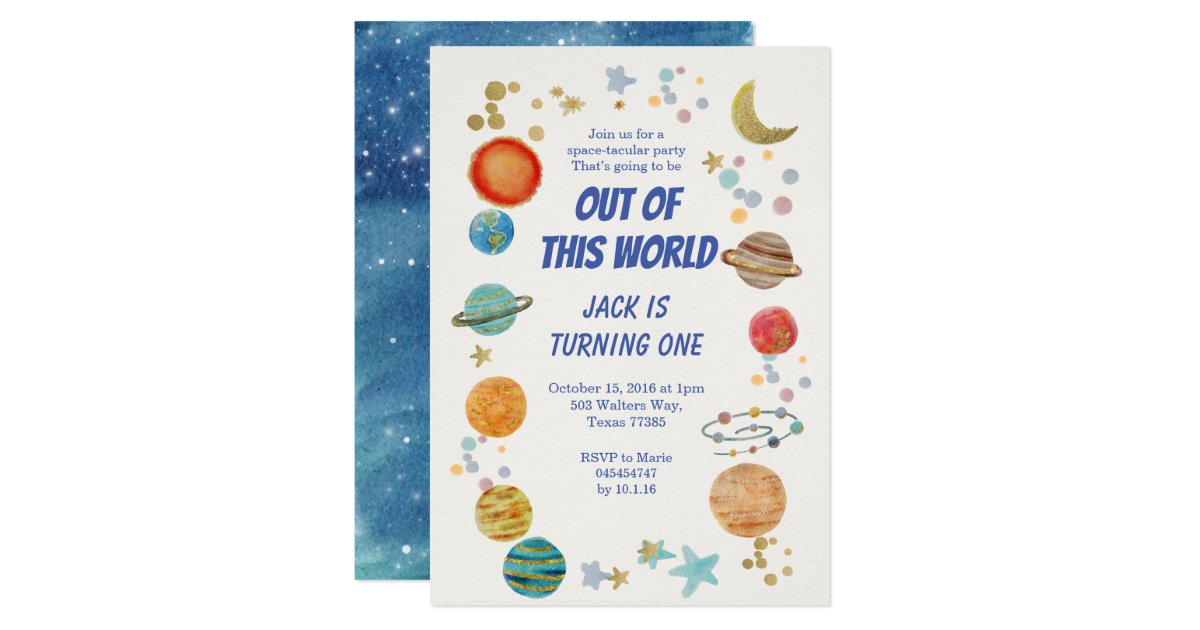 Solar System Watercolor BIrthday Party Invitation | Zazzle.com