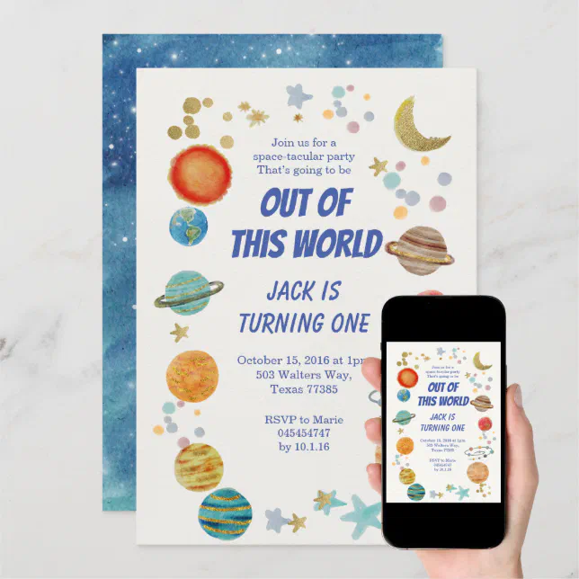 Solar System Watercolor BIrthday Party Invitation | Zazzle