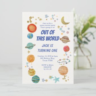 Solar System Watercolor BIrthday Party Invitation | Zazzle