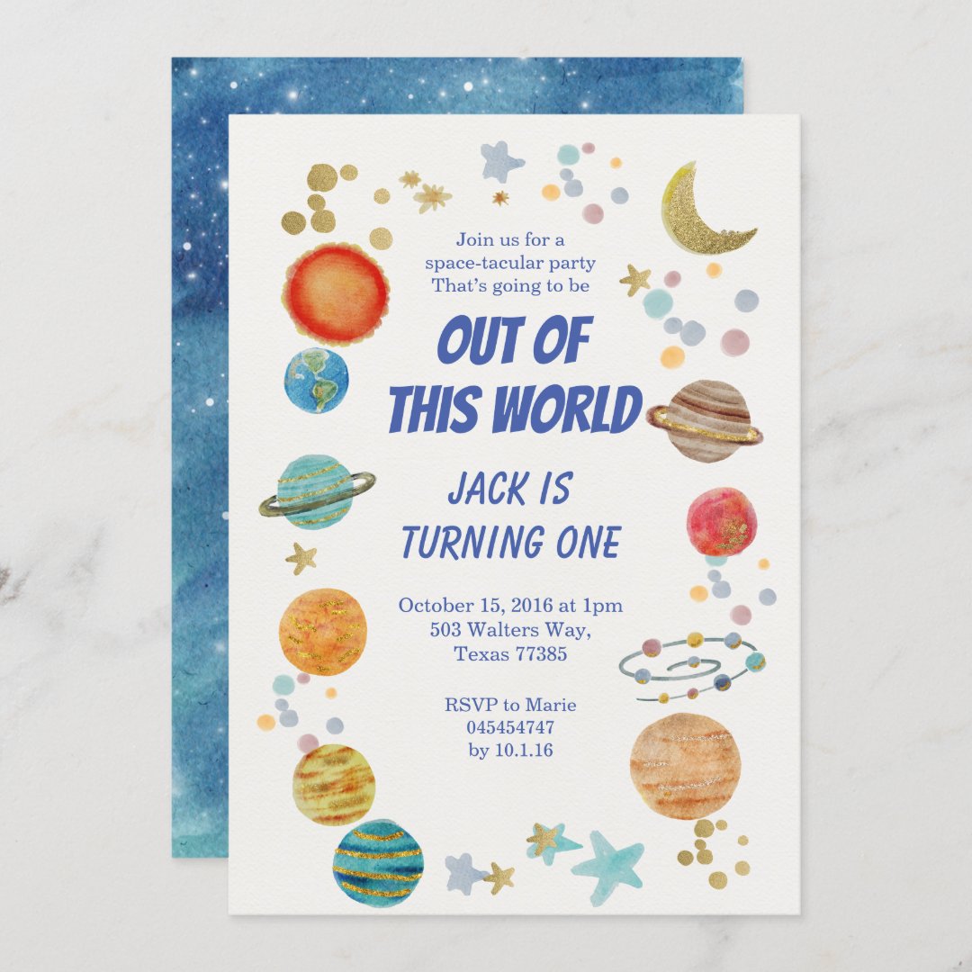 Solar System Watercolor BIrthday Party Invitation | Zazzle