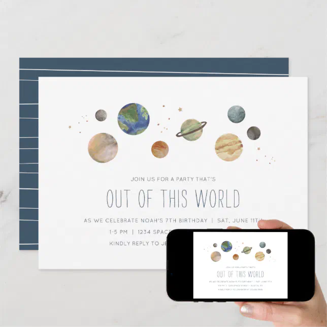 Solar System Watercolor Party Invitation | Zazzle