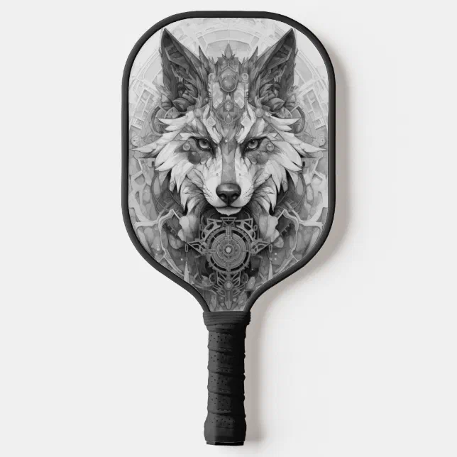 Solarpunk Red and White Wolf Pickleball Paddle | Zazzle
