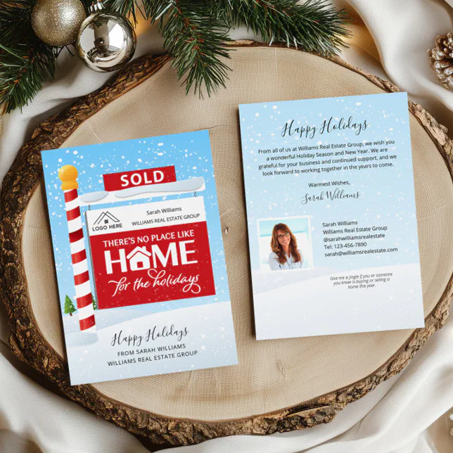 Sold Sign Real Estate Christmas Holiday Card | Zazzle