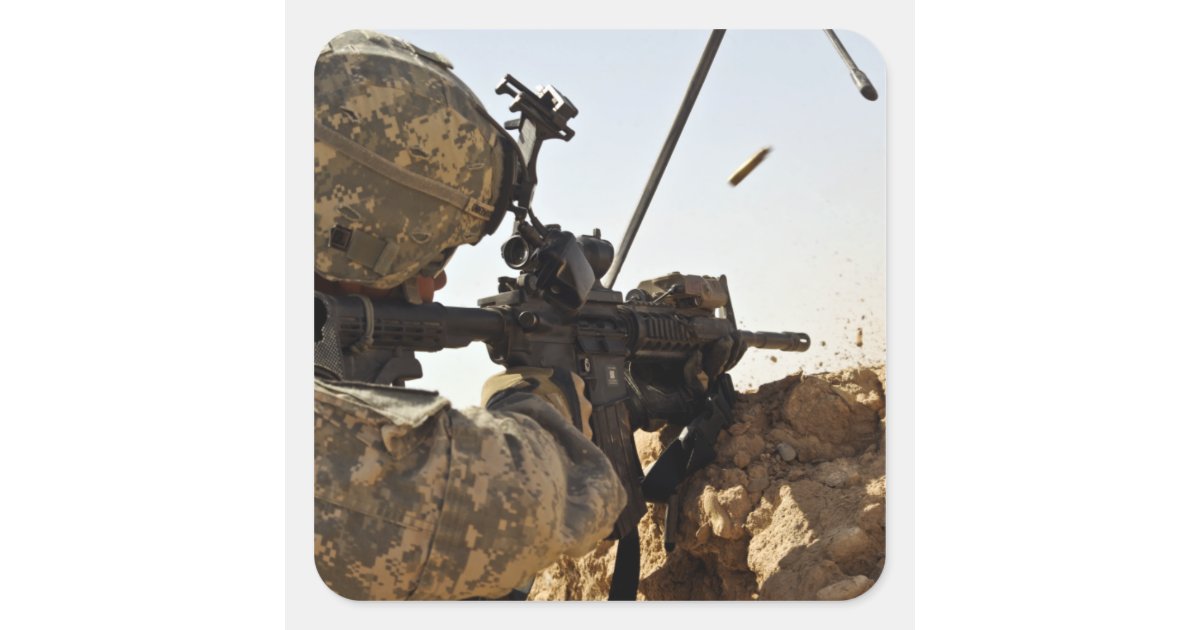soldier engages enemy forces square sticker | Zazzle