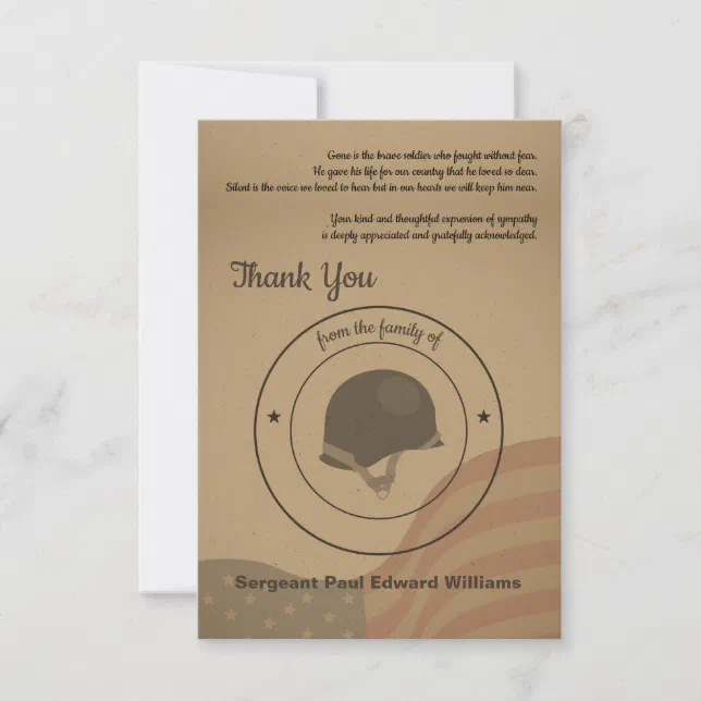 Soldier Funeral Thank You Card | Zazzle
