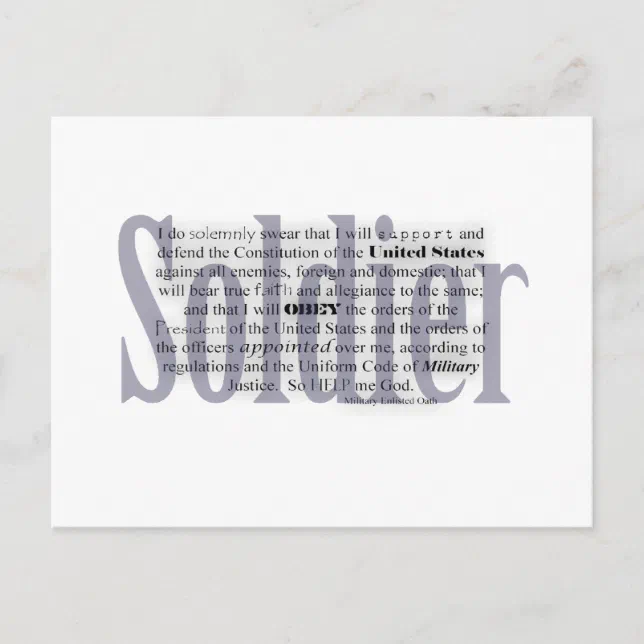 soldier oath postcard | Zazzle
