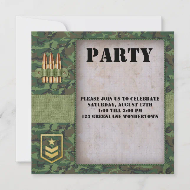 Soldier themed camouflage party invitation | Zazzle