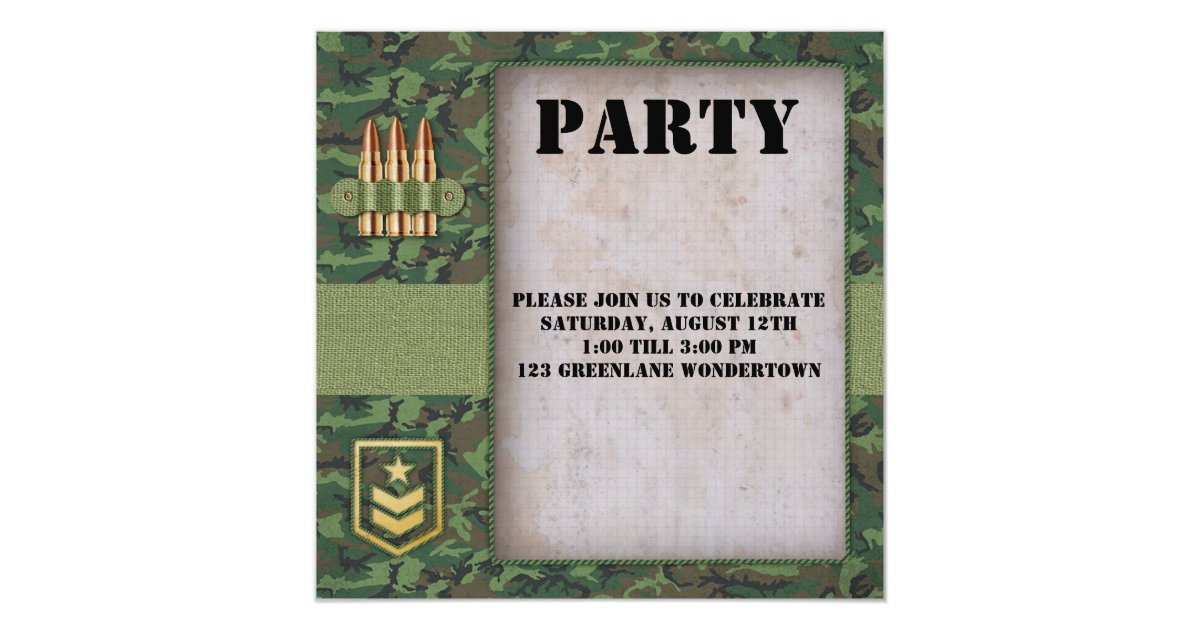 Soldier themed camouflage party invitation | Zazzle.com