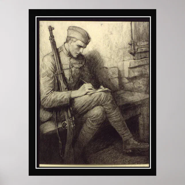 Soldier Writing a letter in France Vintage poster | Zazzle