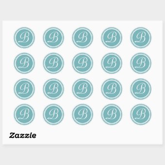 Solid Aqua Blue Dot Monogram Initial Sticker | Zazzle
