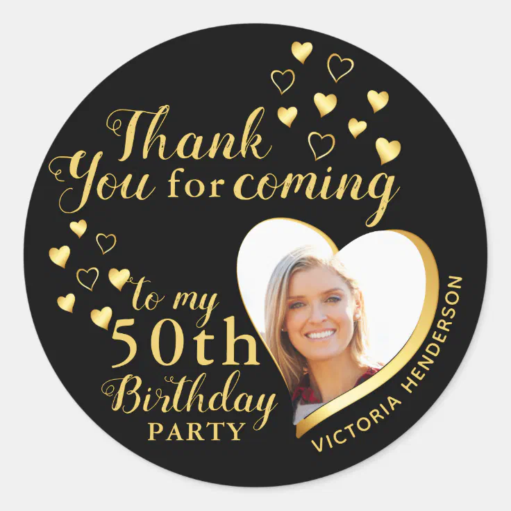 Solid Black And Gold 50th Birthday Thank You Classic Round Sticker Zazzle