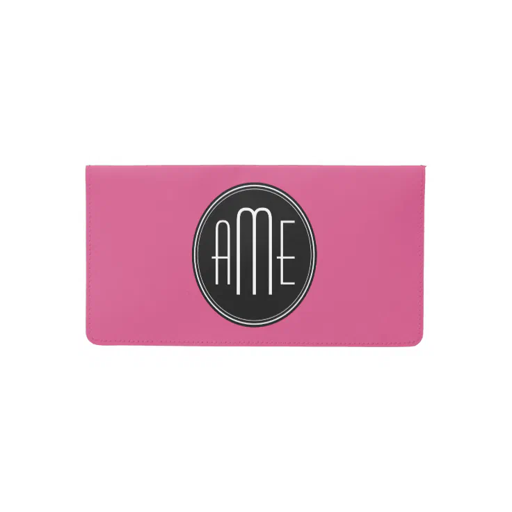 Solid Black and Hot Pink with Monogram Checkbook Cover | Zazzle