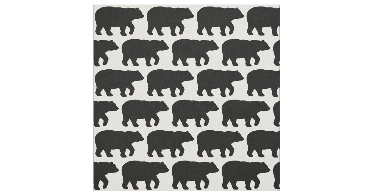 Solid Black Bear on White Background Fabric H | Zazzle