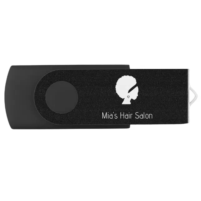 Solid black custom logo and name flash drive | Zazzle