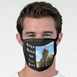 Solid Black Ostrich Bite Photo Your Text Funny Face Mask | Zazzle