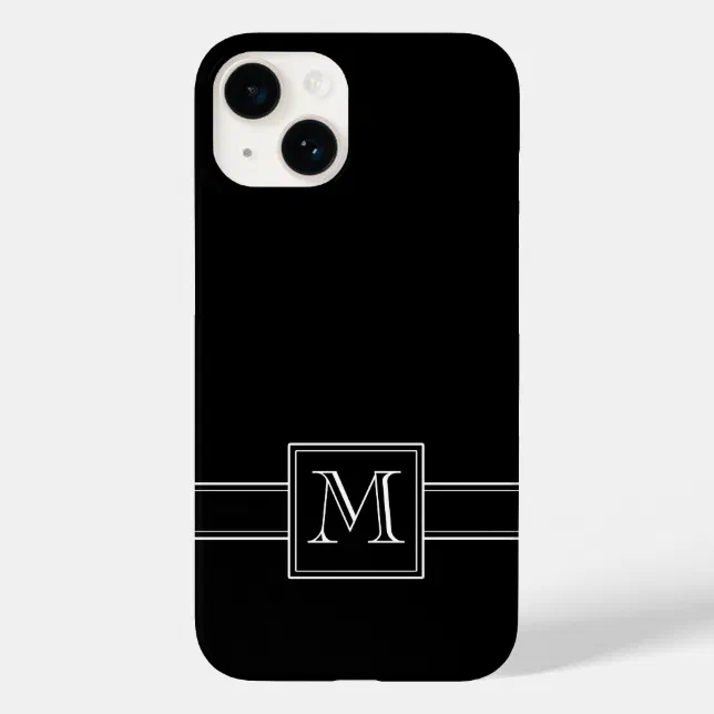 Solid Black with Classic White Monogram Case-Mate iPhone Case | Zazzle
