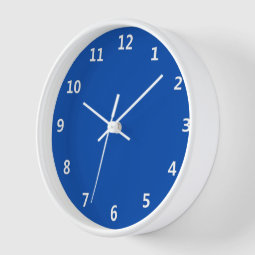 Solid Cobalt Blue with White Numbers Wall Clock | Zazzle