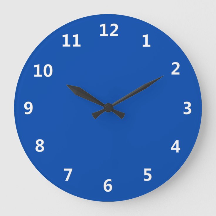 Solid Cobalt Blue with White Numbers Wall Clock | Zazzle