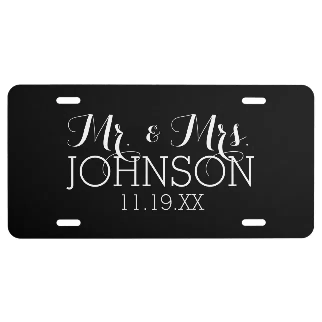 Solid Color Black Mr & Mrs Wedding Favors License Plate | Zazzle