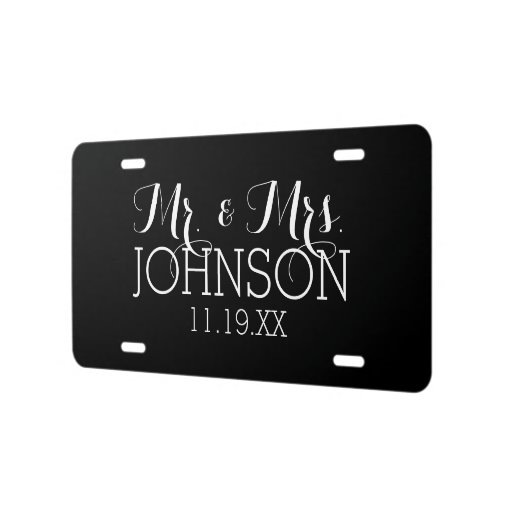 Solid Color Black Mr & Mrs Wedding Favors License Plate | Zazzle