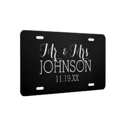Solid Color Black Mr & Mrs Wedding Favors License Plate | Zazzle