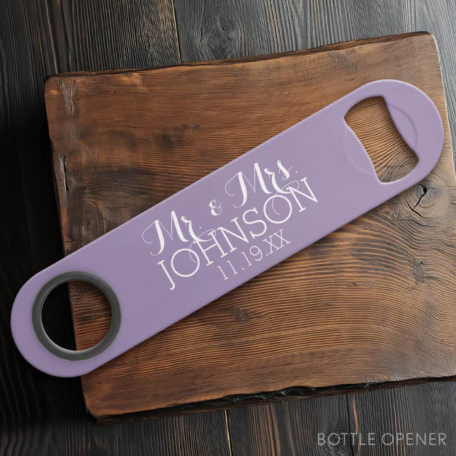 Solid Color Orchid Lavender Mr & Mrs Wedding Favor Bar Key | Zazzle
